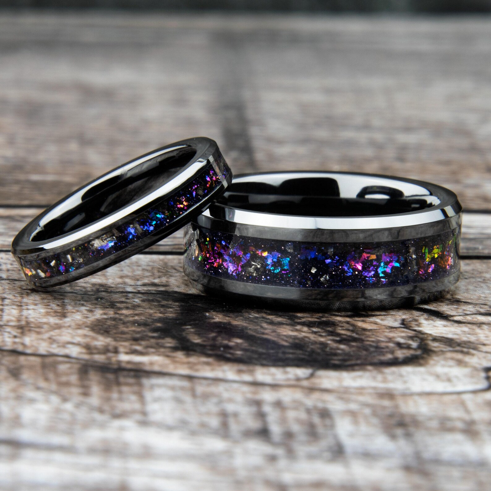 His and Hers Black Galaxy Ring Set Cosmic Flare | Matching Rings ...
