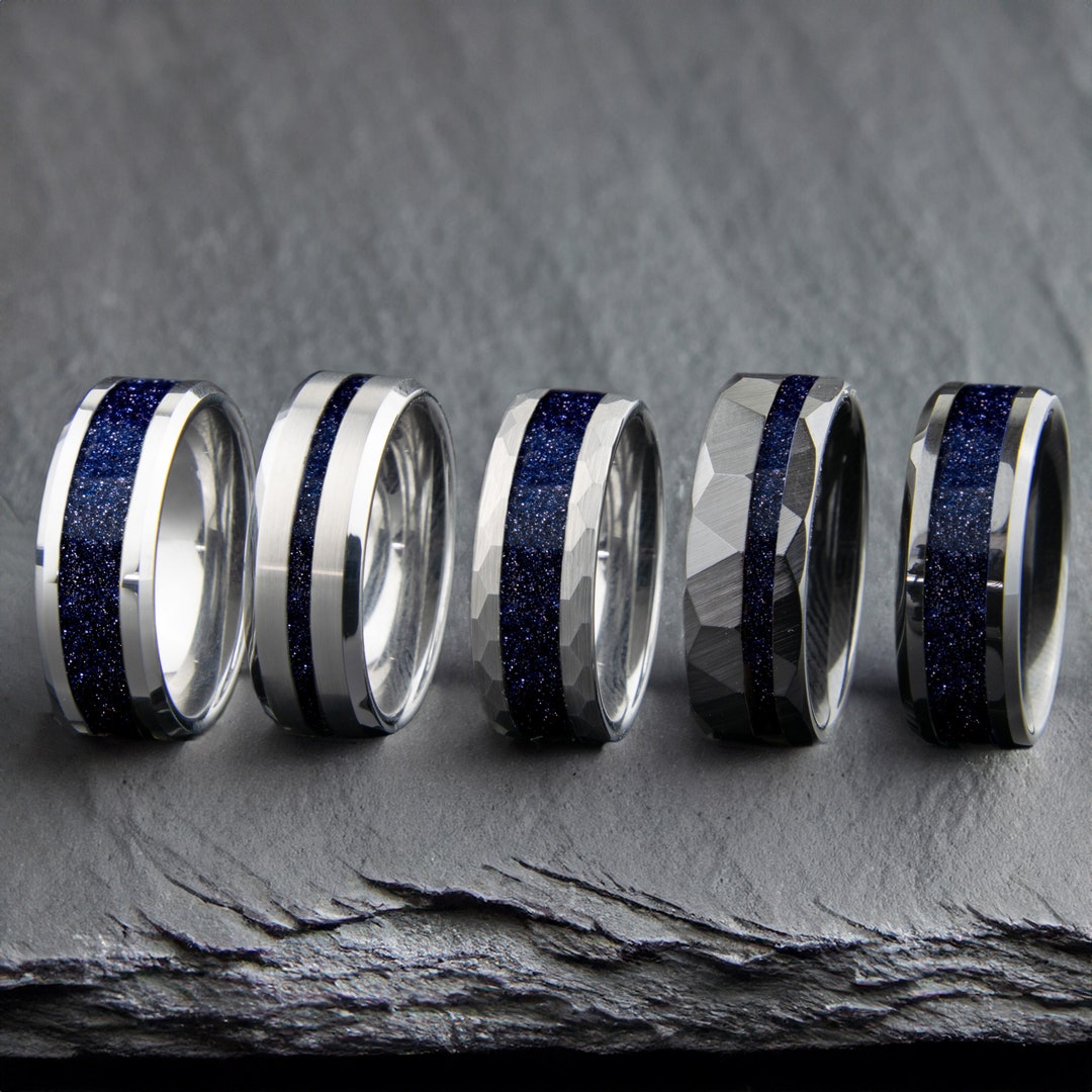 Blue Sandstone Rings Multiple Styles Goldstone Wedding Band Blue ...