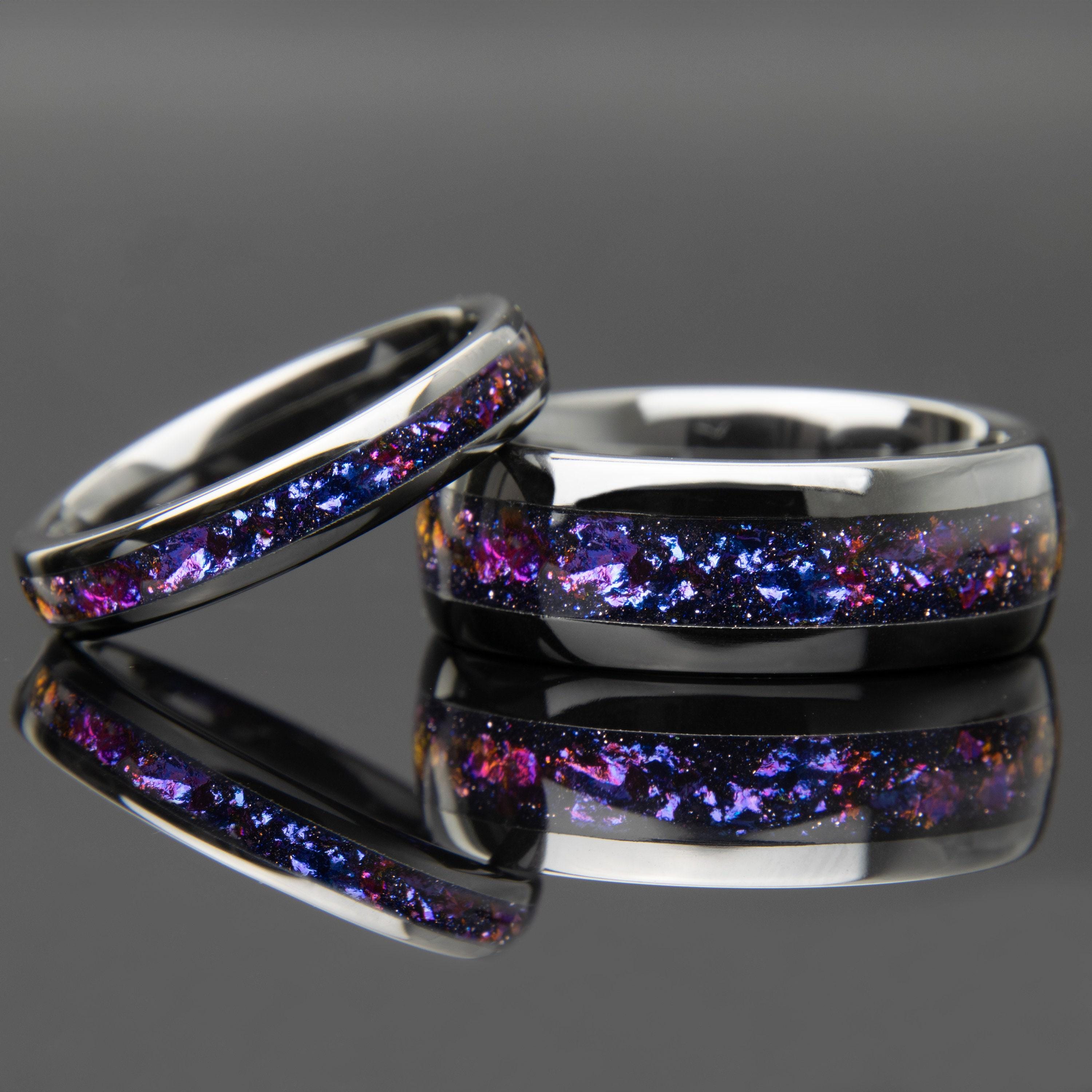 His and Hers Black Galaxy Ring Set | Matching Rings | Galaxy Weddings ...