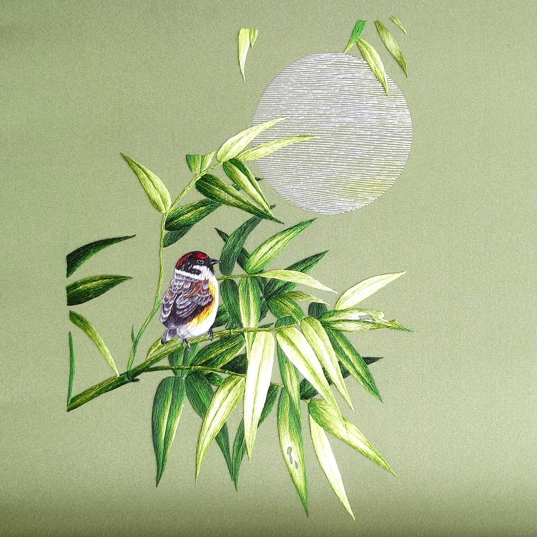 KIT 240 Hand Embroidery: Little Bird on Bamboo. Embroidery Design by ...