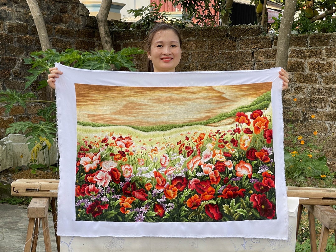 COMPLETED Embroidery - Wildflower Field 100% Hand Embroidery - Without ...