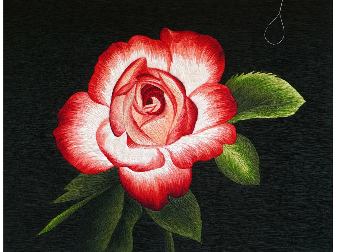 COMPLETED Embroidery - HEB19 "rose Flower" - 02 Option: Without Frame ...
