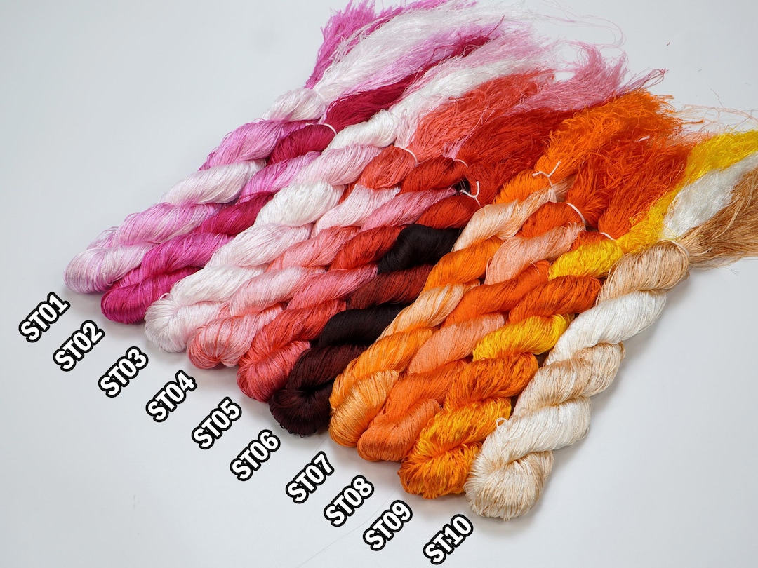 Set 10 Skeins ST01 to ST10 | Glossiest Synthetic Silk Embroidery Thread ...
