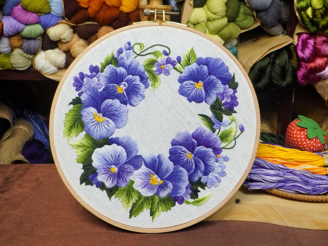 COMPLETED Hand Embroidery - Beauty of Pansy Flowers - Etsy