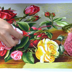 KIT153 Advanced Embroidery Kit, Colorful Rose Bushes Design by ...