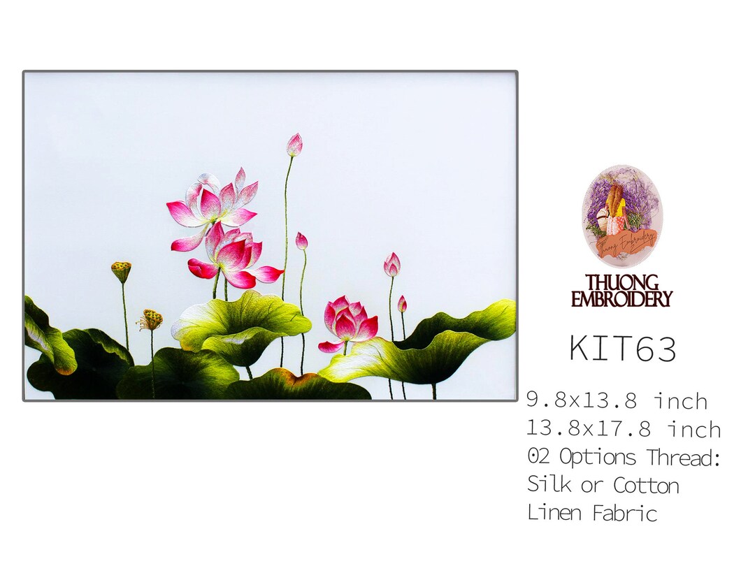 KIT63 Intermediate Embroidery Kit, Beautiful Lotus Design by ...