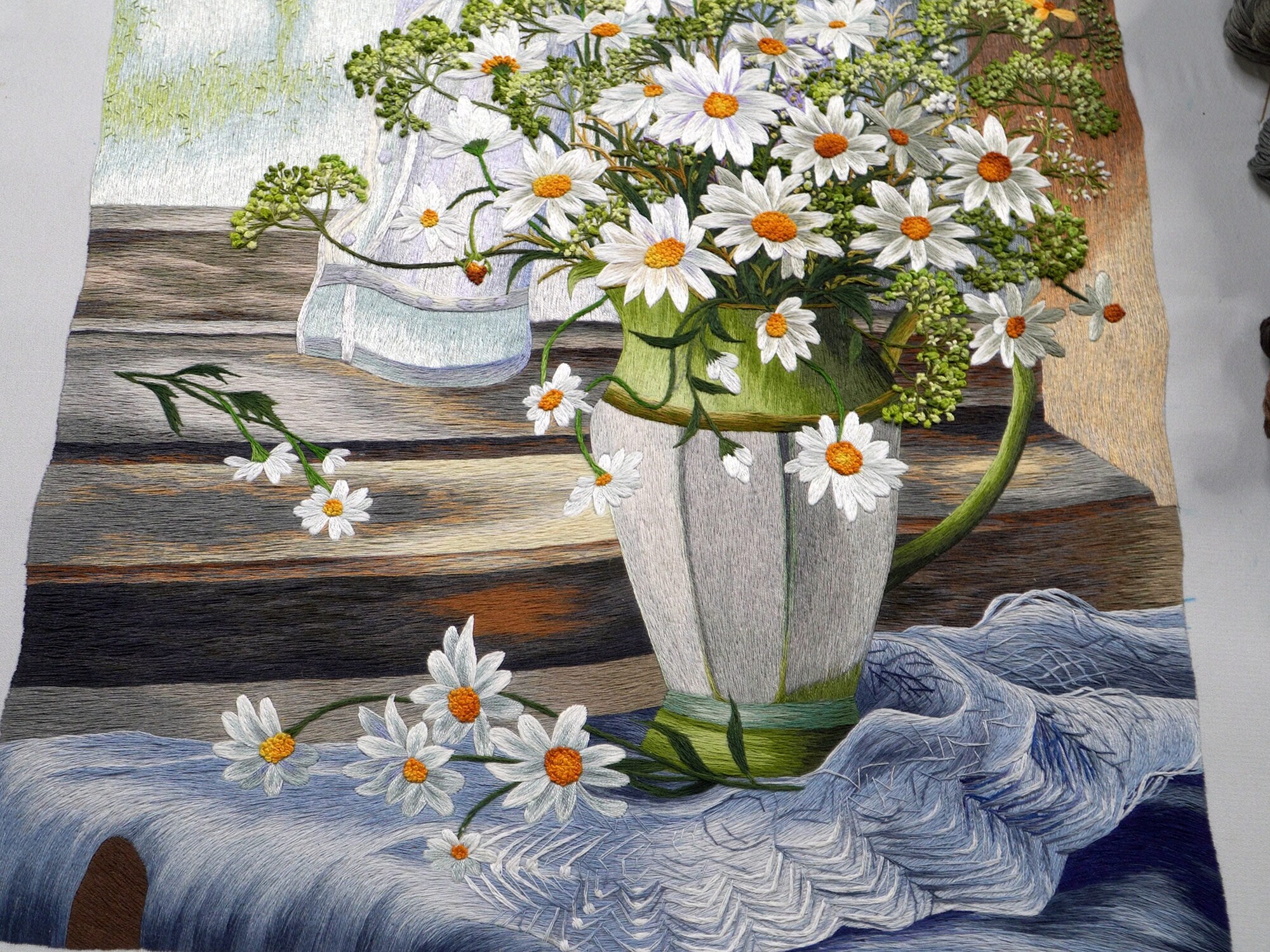 Hand Embroidery Art - HEB46 - Wild Chrysanthemums Vase Embroidery ...