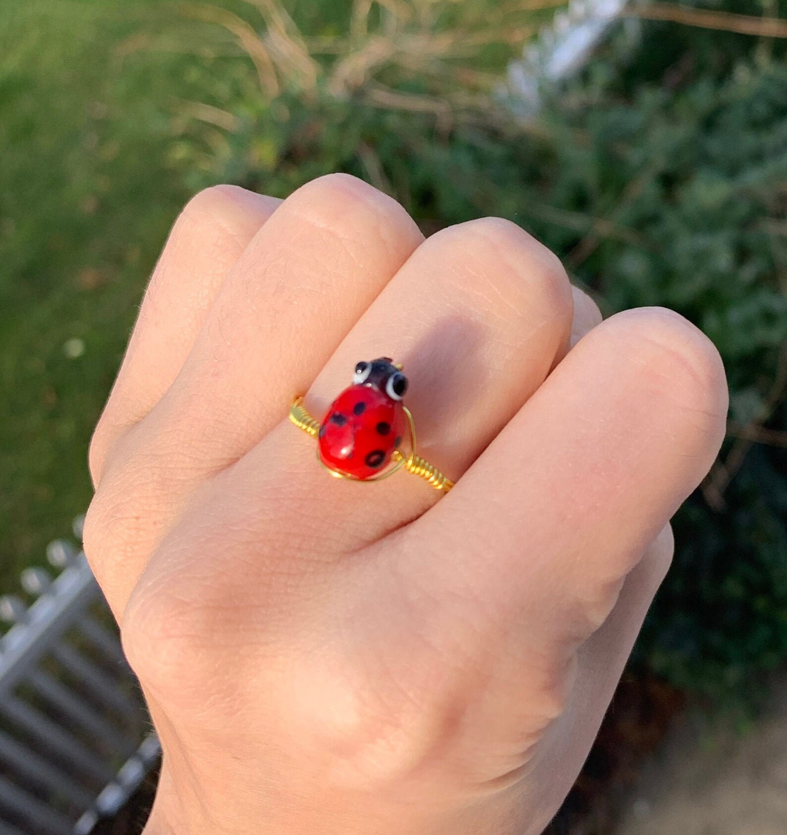 Ladybug Ring Wire Handmade/ Handmade Wire Bead Ladybug Ring - Etsy