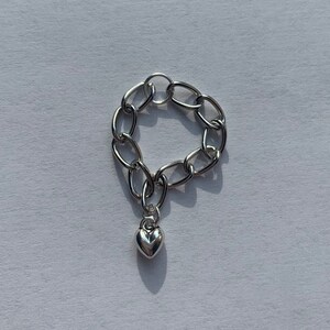 Chain Ring Drop Heart Charm/ Silver Thick Chain Heart Charm Ring - Etsy