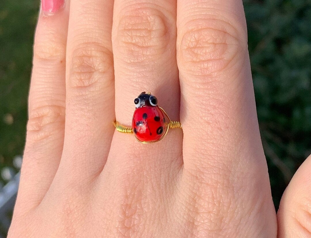 Ladybug Ring Wire Handmade/ Handmade Wire Bead Ladybug Ring - Etsy