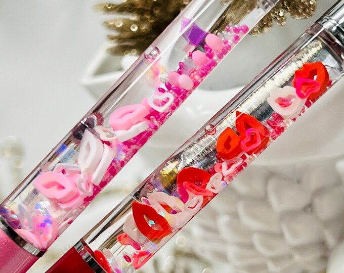 Valentine’s Day Kisses Float Pen. Kisses & Hearts Snow Globe Glitter Pens. Unique Valentine Gift ...