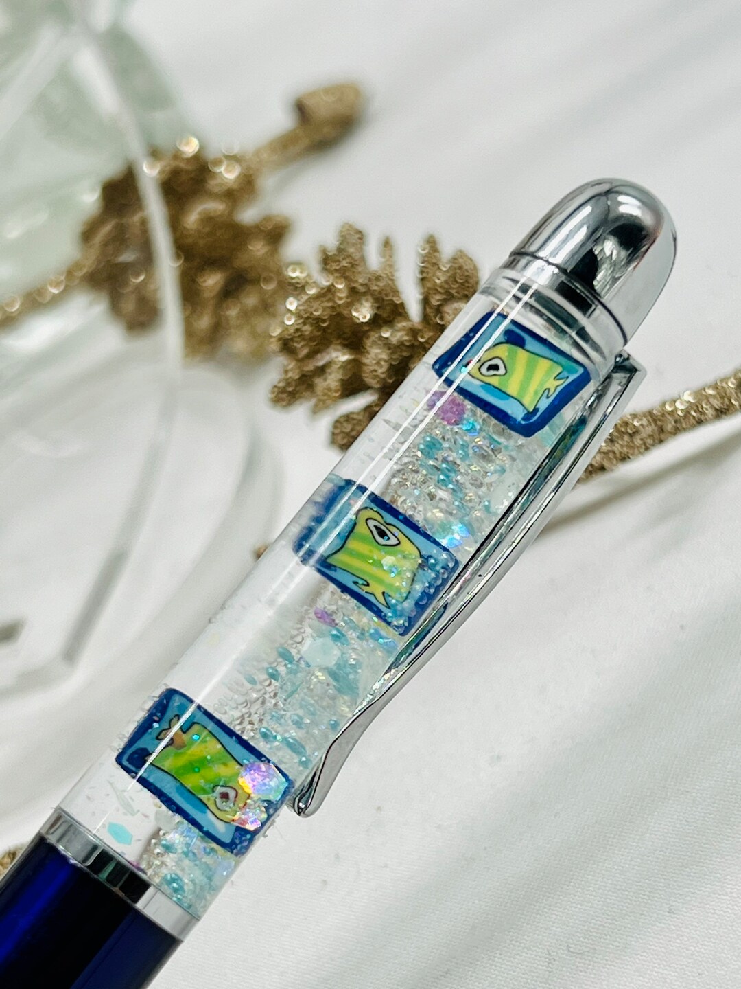 Fish Tank Float Pen. Aquarium Snow Globe Glitter Pen. Fun Aquatic Gift ...