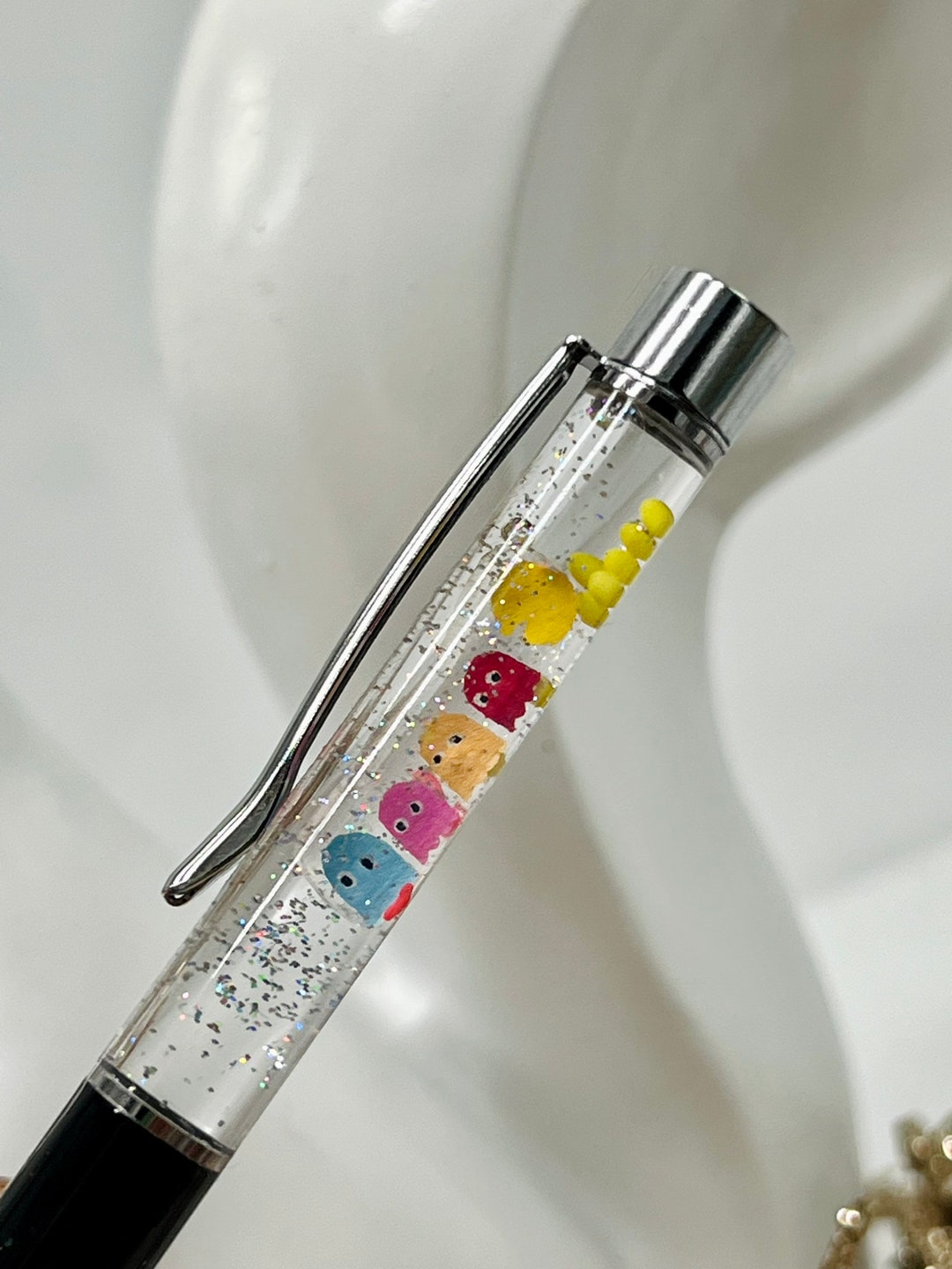 Pacman Float Pen. 80s Retro Gaming Snow Globe Glitter Pen. Nostalgic ...