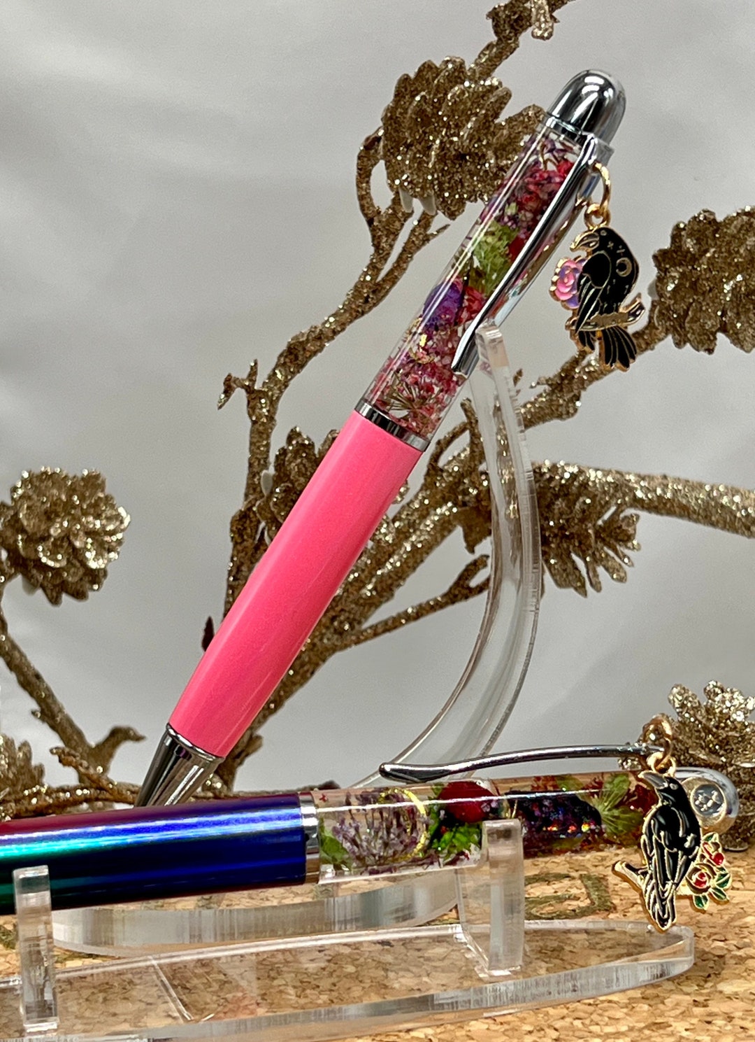 Raven Float Pen. Ravens, Moons and Dried Flowers Snow Globe Charm Pen ...