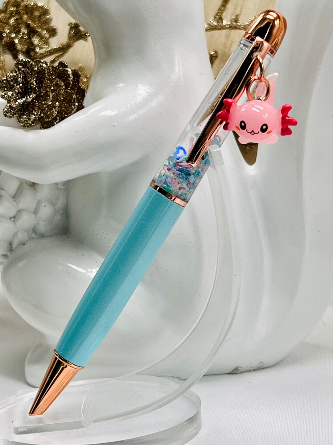 Kawaii Axolotl Float Pen. Adorable Pen Pet Axolotl Love Snow Globe Pen ...