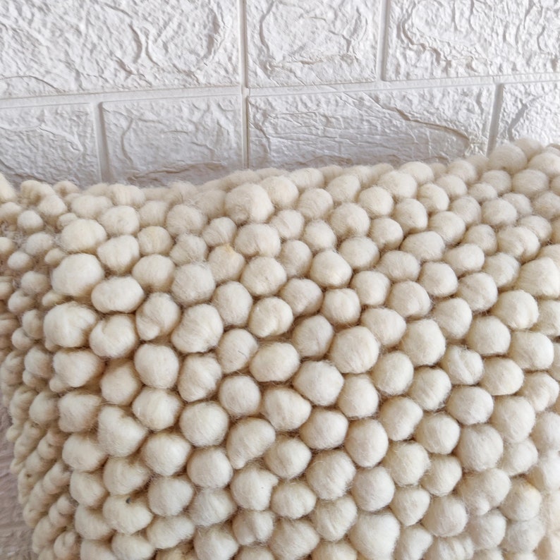 Hand Loom Woven Cotton & Wool Chunky Loops Textured Cushion Cover 20 ...