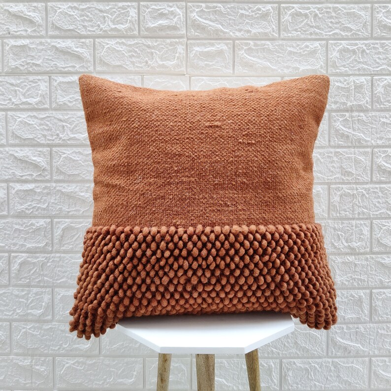 Rust Orange / Deep Orange Hand Woven Chunky Loops Cotton Wool 16x16 ...