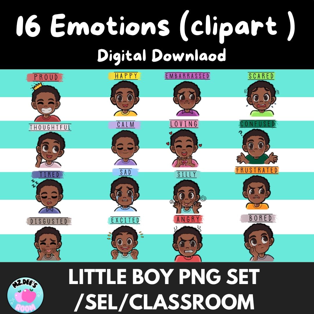 Little Boy Emotions Clipart | 16 PNG Faces, SEL Art (digital Download ...
