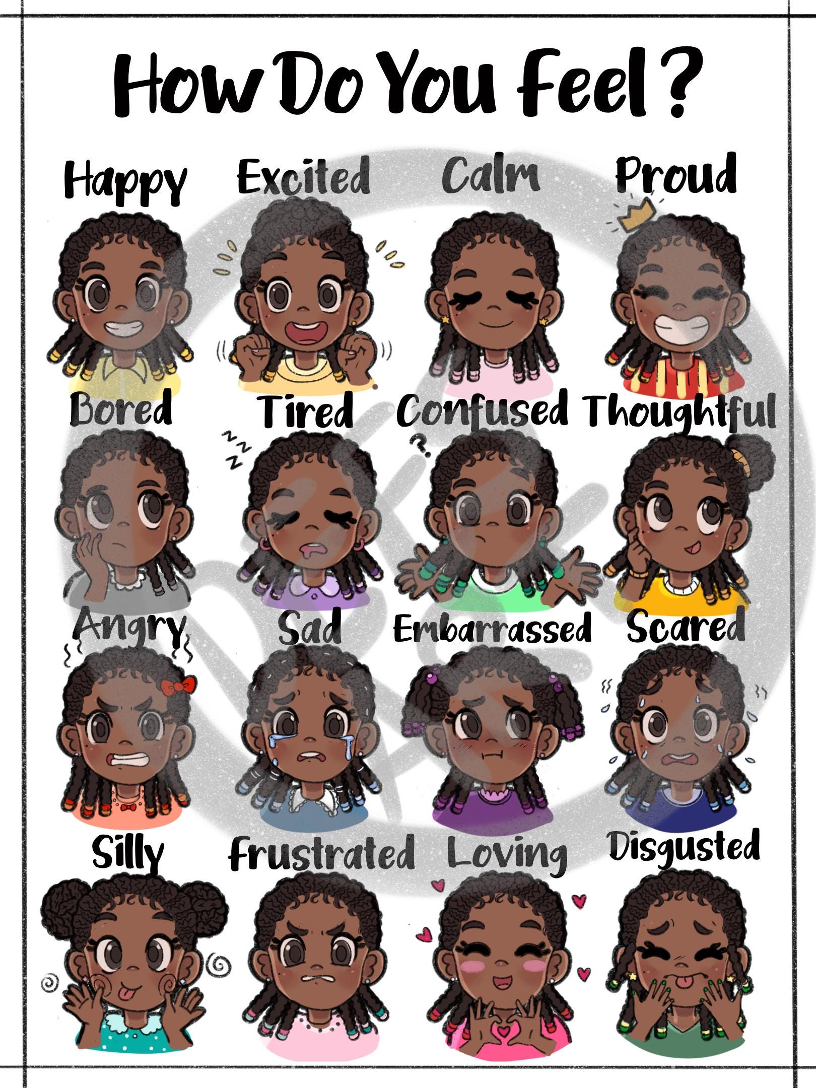 Colorful Children's Emotions Poster | Cute Digital Print Featuring a ...
