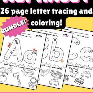Alphabet Tracing & Coloring Fun! 26-page Worksheet Bundle With Cute ...