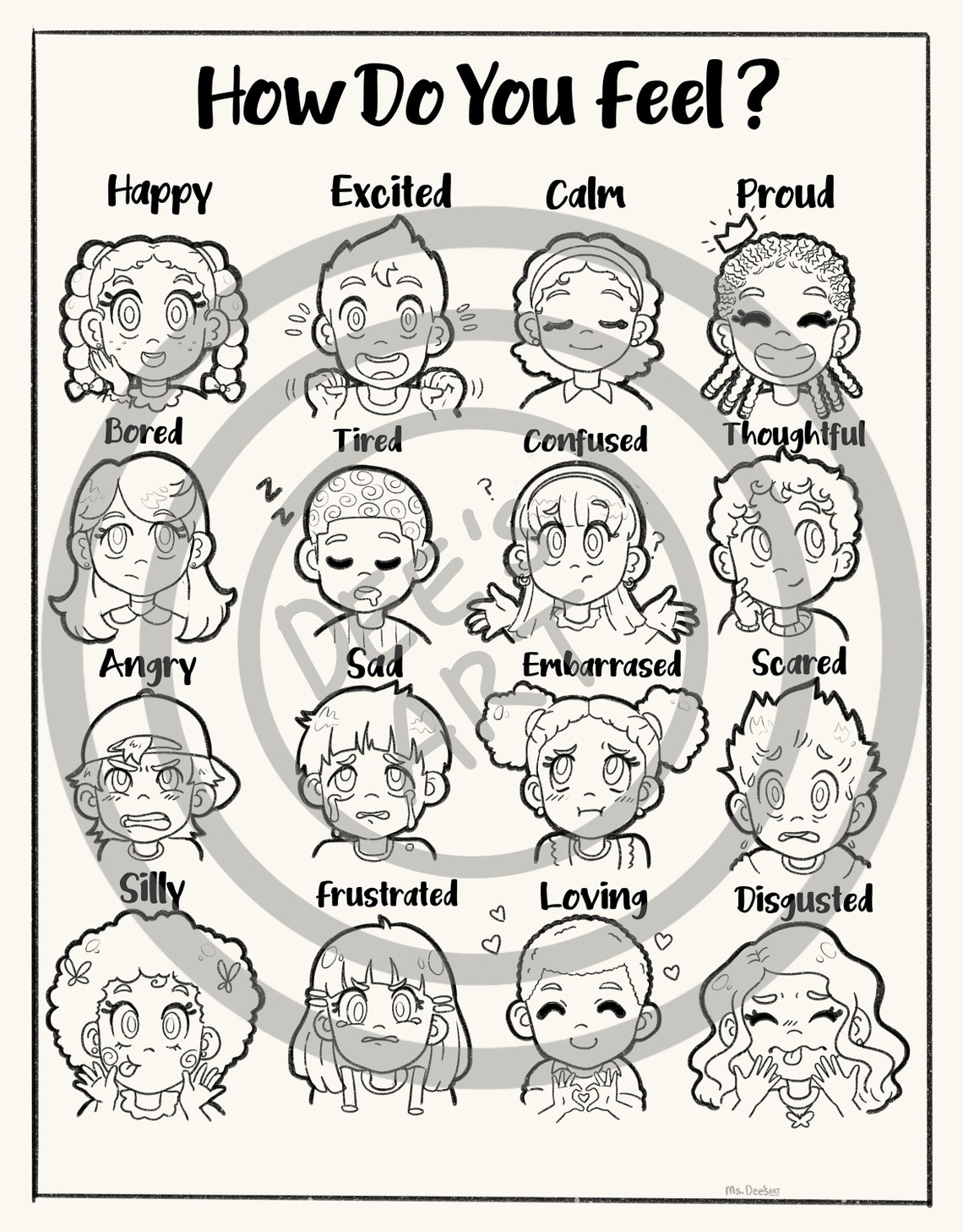 How Do You Feel 16 Childrens Emotion Identification Chart Posterblack ...