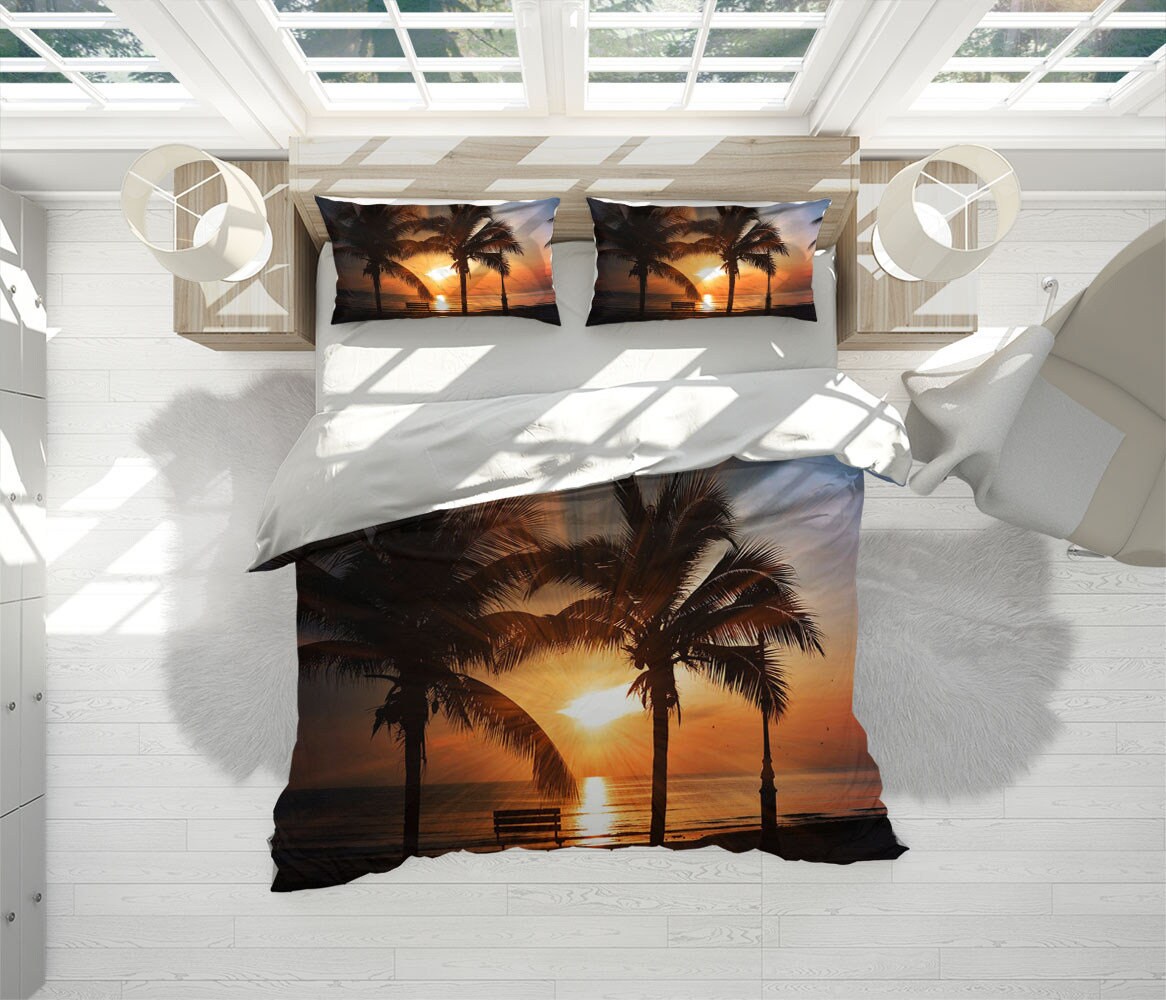 Coconut Tree Duvet Cover Set With Pillowcases, Sunrise & Sunset Beach ...