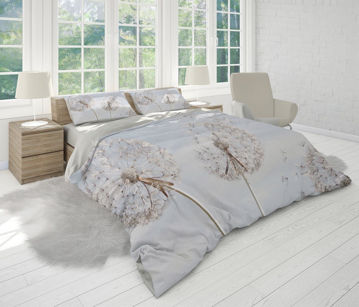 Dandelion Floating Duvet Cover Set With Pillowcases, Flowers Floral ...
