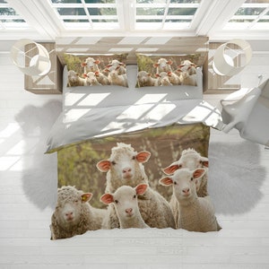 Sheep Duvet Cover Set With Pillowcases, Farm Animals Animals White ...