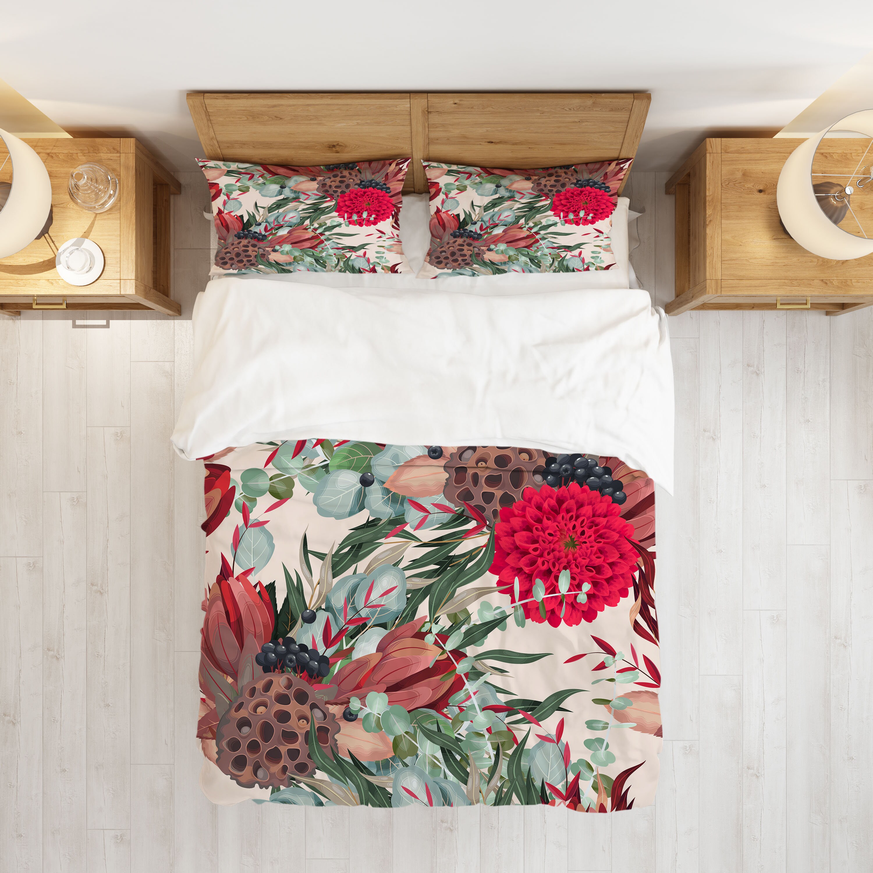 Dahlia Rosebud Blueberry Duvet Cover Set, Botanical Quilt Comforter ...