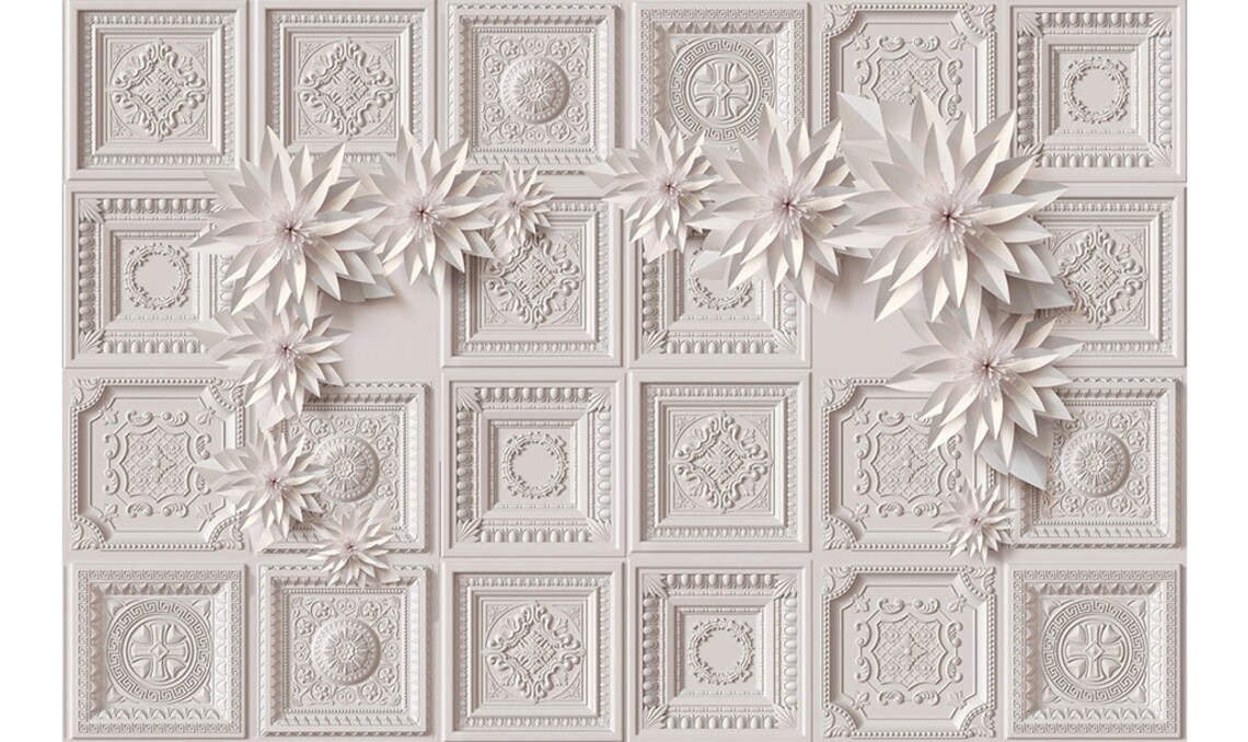 Embossed Brick Wall Flowers 3D Wallpaper Wallpaper Mural | Etsy Canada