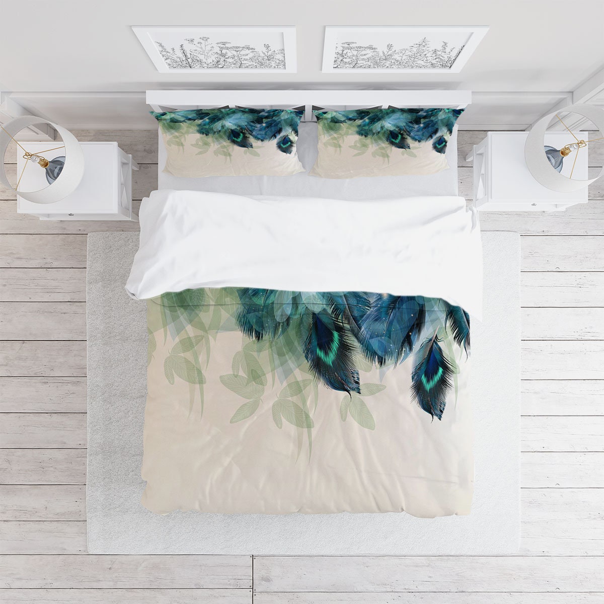 Peacock Feather Duvet Cover Set With Pillowcases, Blue Texture Patterns ...