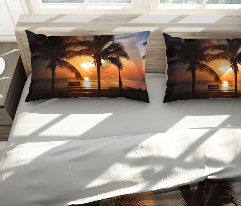 Coconut Tree Duvet Cover Set With Pillowcases, Sunrise & Sunset Beach ...