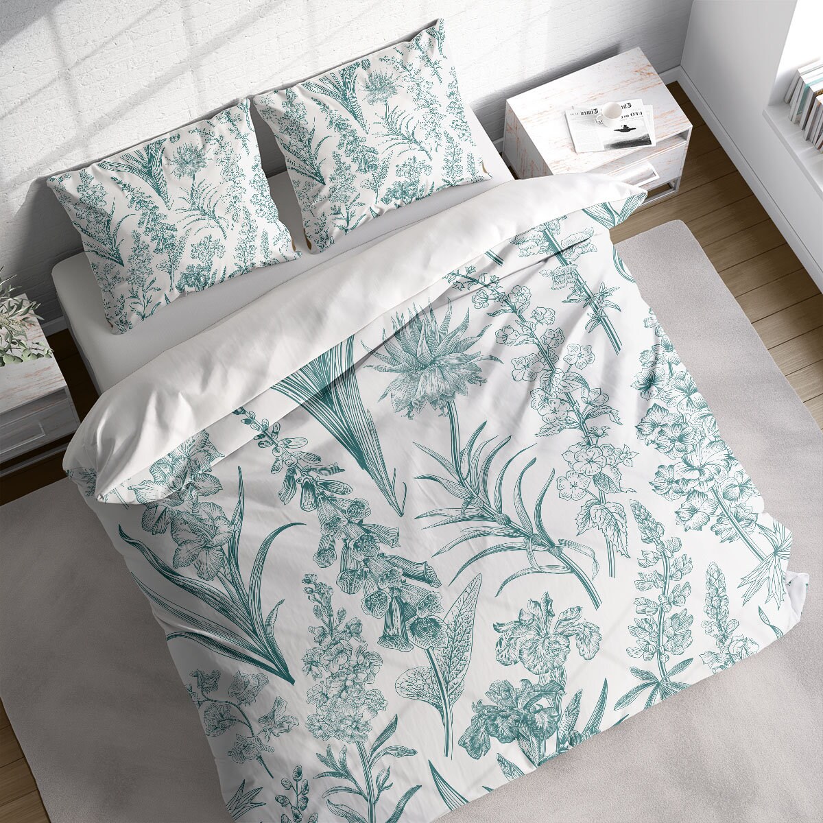 Pencil Drawing Flower Duvet Cover Set Floral Bedding Set - Etsy