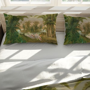 Palm Tree Duvet Cover Set With Pillowcases, Jungle Forest Green Quilt ...