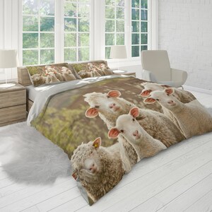 Sheep Duvet Cover Set With Pillowcases, Farm Animals Animals White ...