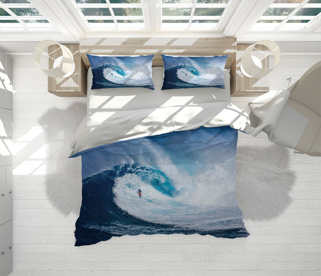 Surf Duvet Cover Set With Pillowcases, Wave Beach Blue 3D Quilt Doona ...