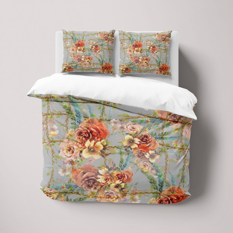 Vine Garden Rose Duvet Cover Set With Pillowcases, Red Floral Patterns ...