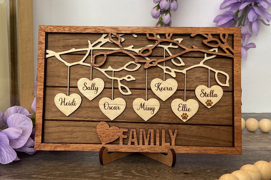 Custom Family Tree Sign Personalized Hanging Hearts Family - Etsy