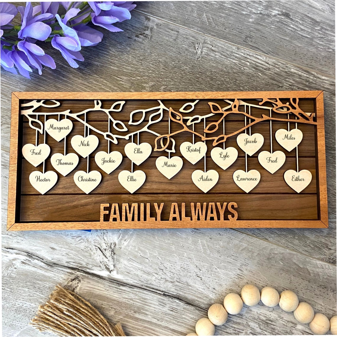 Custom Family Tree Sign Personalized Hanging Hearts Family - Etsy