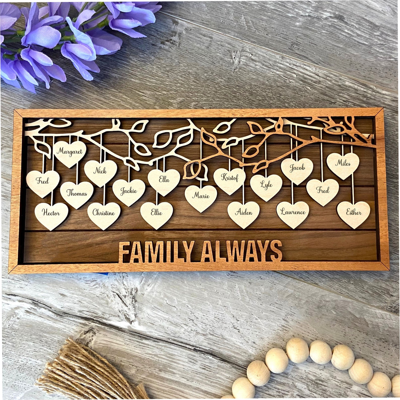 Custom Family Tree Sign Personalized Hanging Hearts Family - Etsy