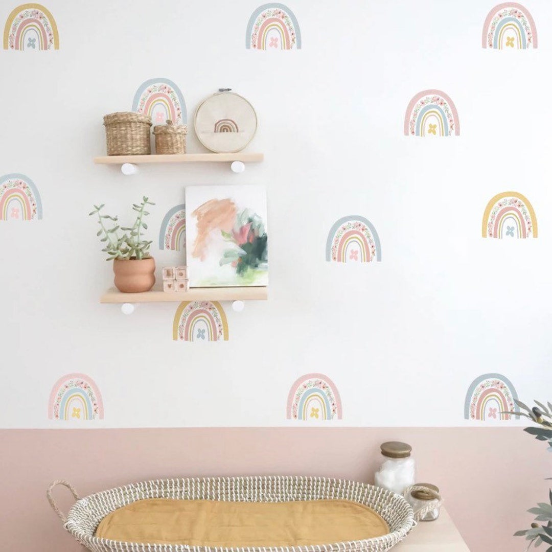 Small 36pc Pastel Neutral Rainbow Wall Decal | Nursery Wall Decal ...