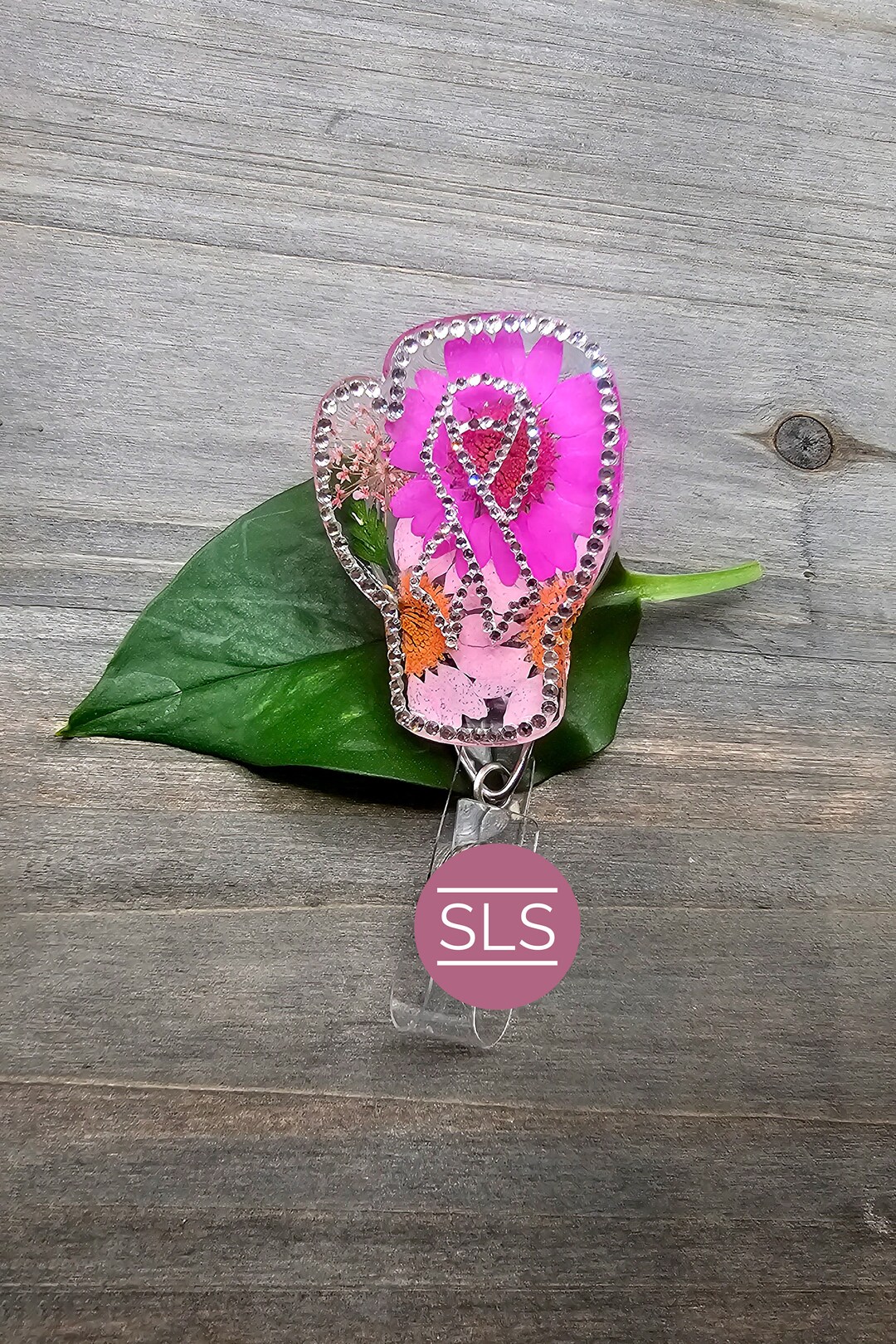 Floral Breast Cancer Awareness Badge Holder- Breast Cancer Survivor ...