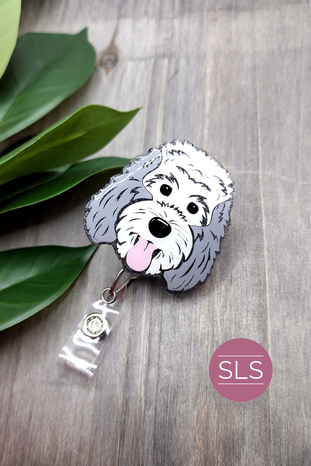 Grey Labradoodle Badge Real-old English Sheepdog Badge Reel-sheep ...