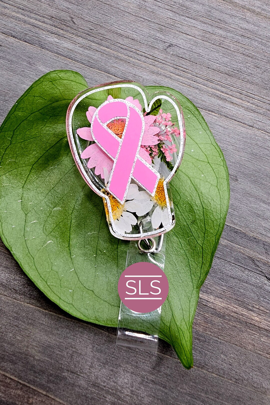 Floral Breast Cancer Awareness Badge Holder- Breast Cancer Survivor ...