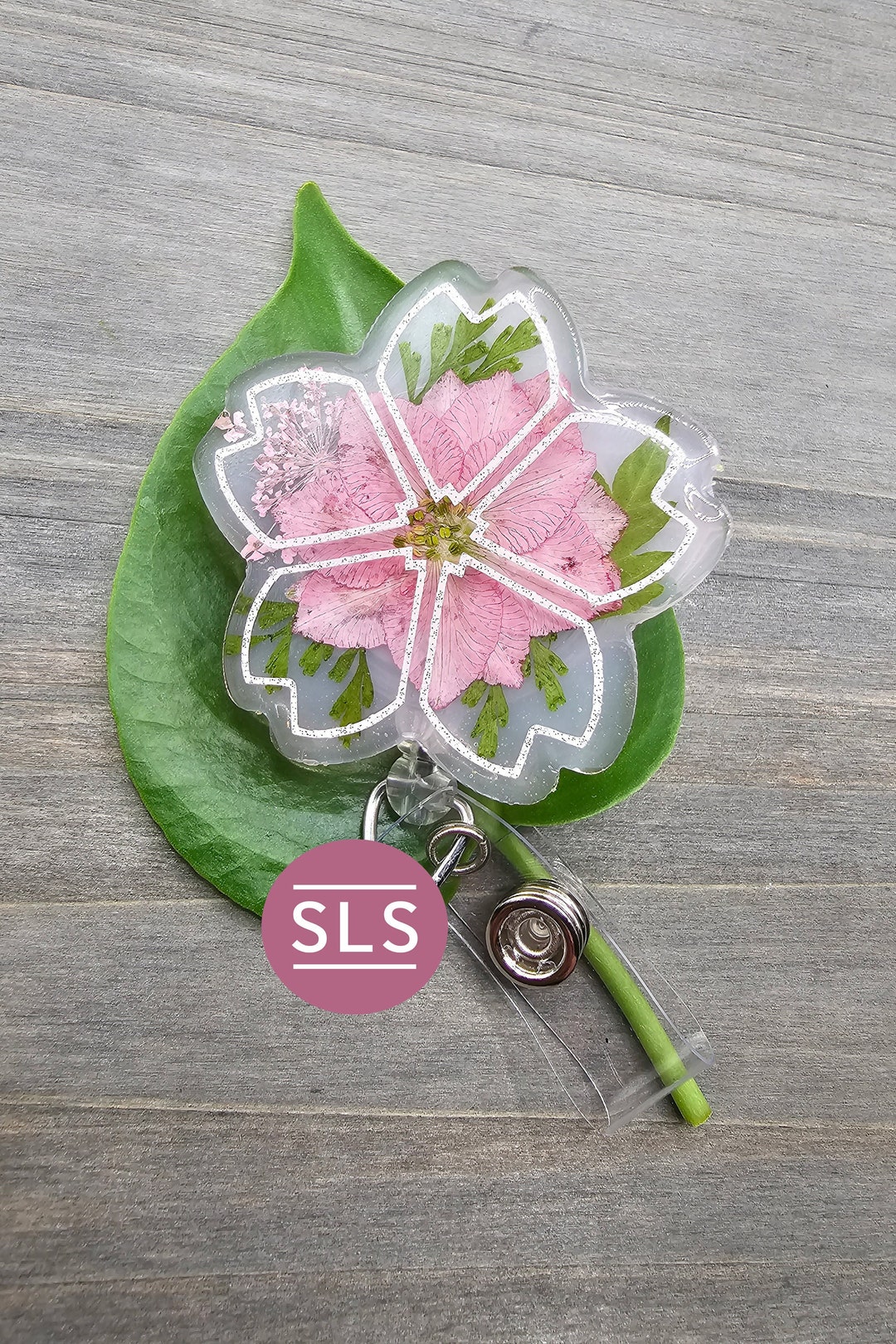Cherry Blossom Floral Badge Reel-dry Pressed Flower Badge Reel - Etsy