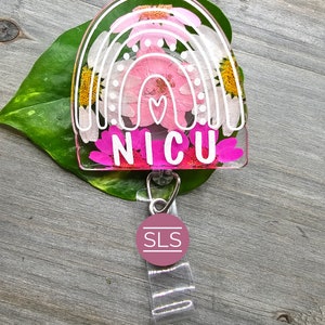 Floral Rainbow NICU Badge Reel-real Dry Pressed Flower-gift for NICU ...