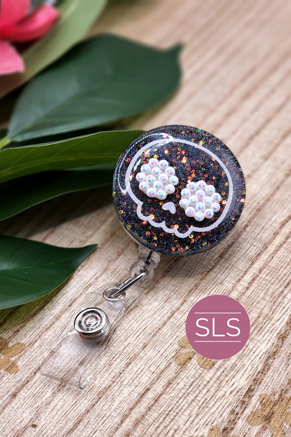 Black Skeleton 3D Diamond UV Resin Badge Reel-halloween Badge - Etsy
