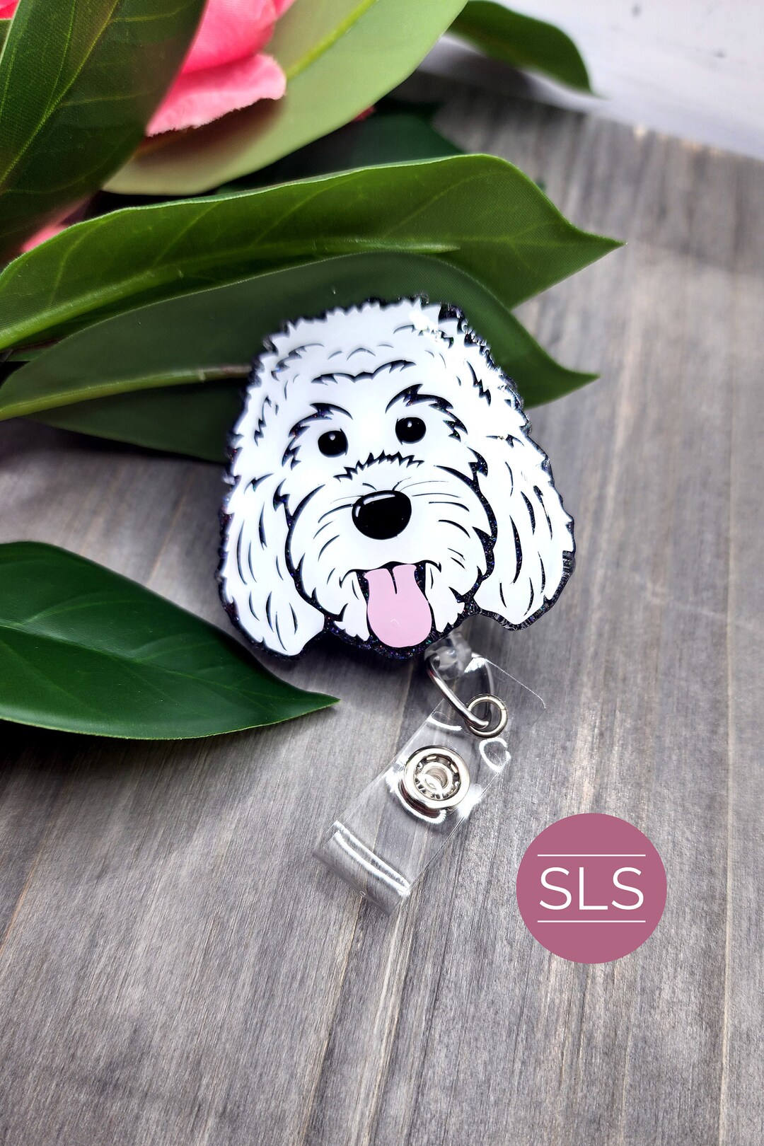 White Labradoodle Dog Retractable Bade Reel-doodle Dog ID Holder-card ...
