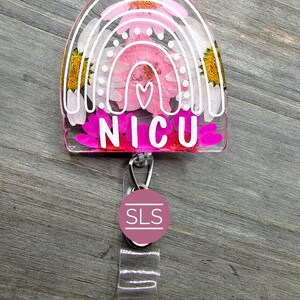 Floral Rainbow NICU Badge Reel-real Dry Pressed Flower-gift for NICU ...