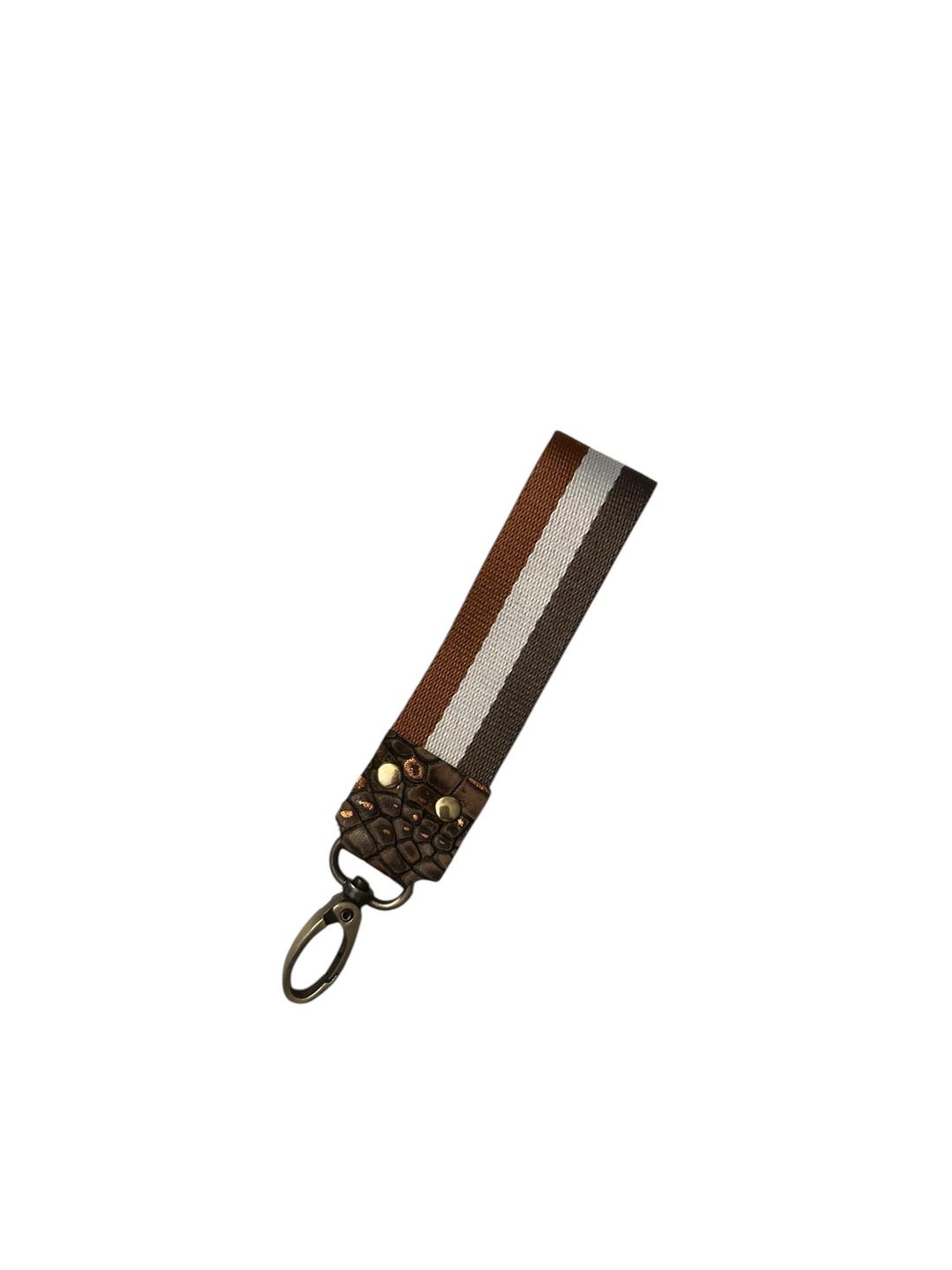 Leather and Nylon Striped Webbing Keyring Strap|brass Hardware|brown ...